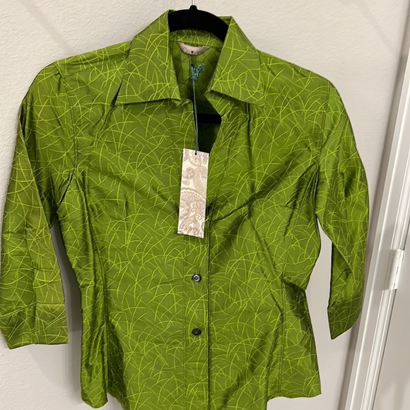 Tops | Caliban Collection Made In Italy Brand New Green Blouse 10 Silk ...